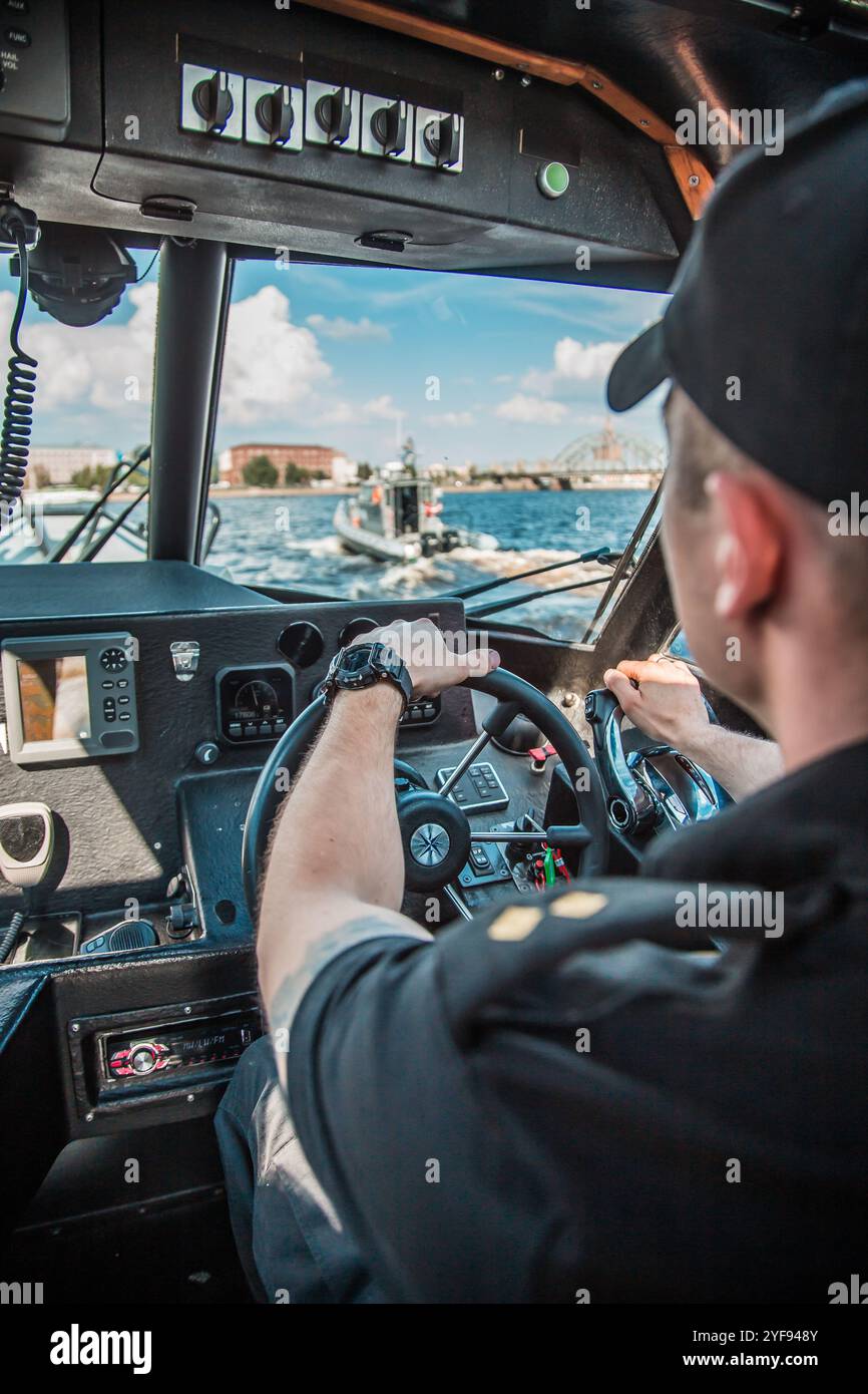 Navigational Bridge of a Modern Military Vessel Featuring Advanced ...