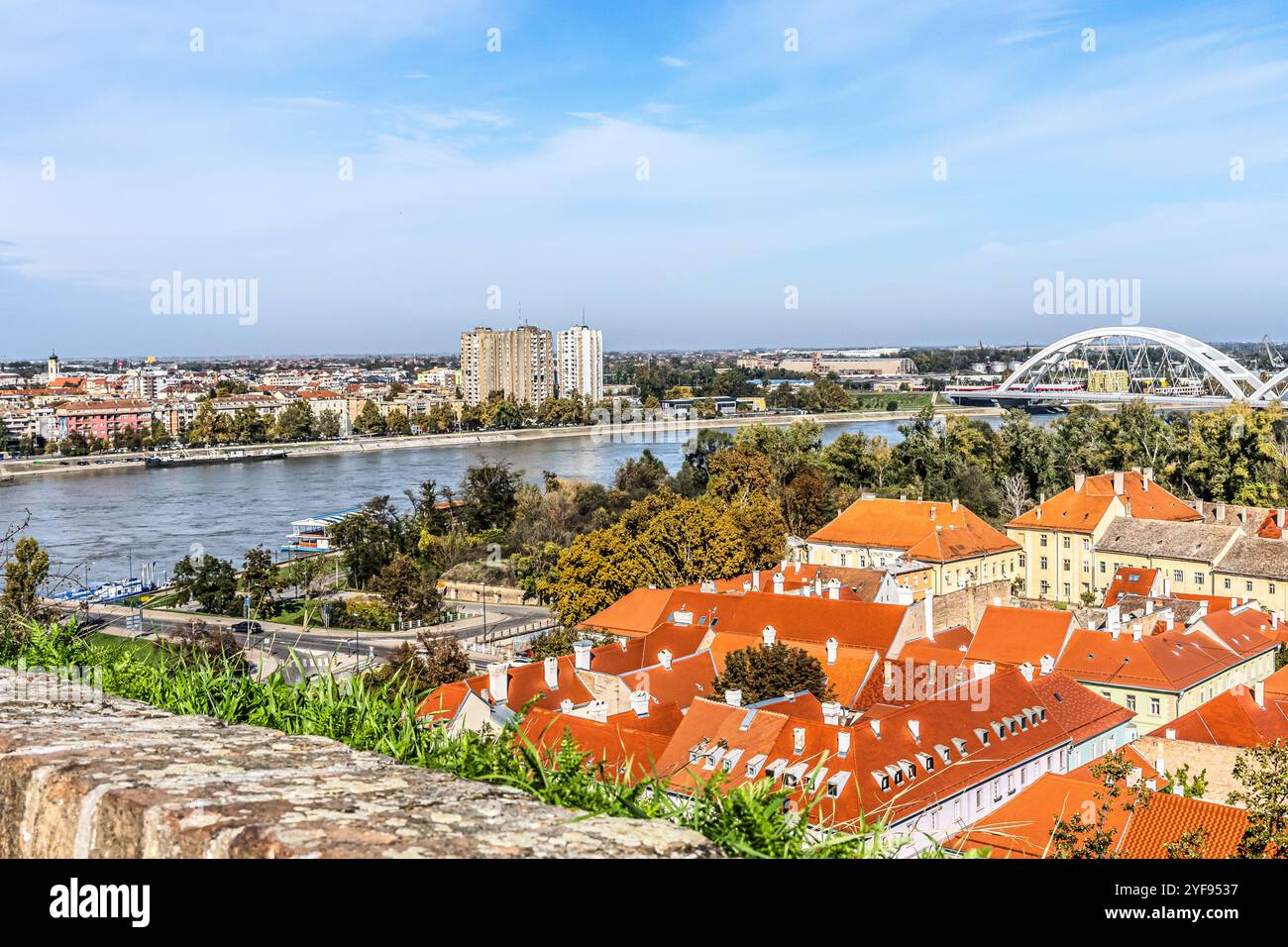 cityscape of Novi Sad from the historic vantage point of Petrovaradin ...