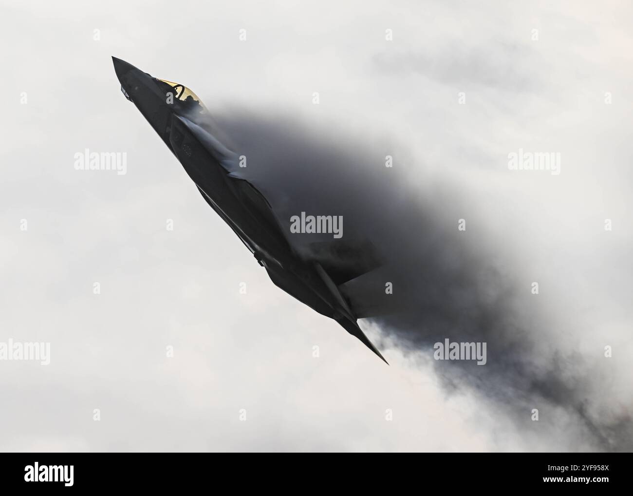 An F-35 Lightning II aircraft, piloted by Maj. Melanie Kluesner ...