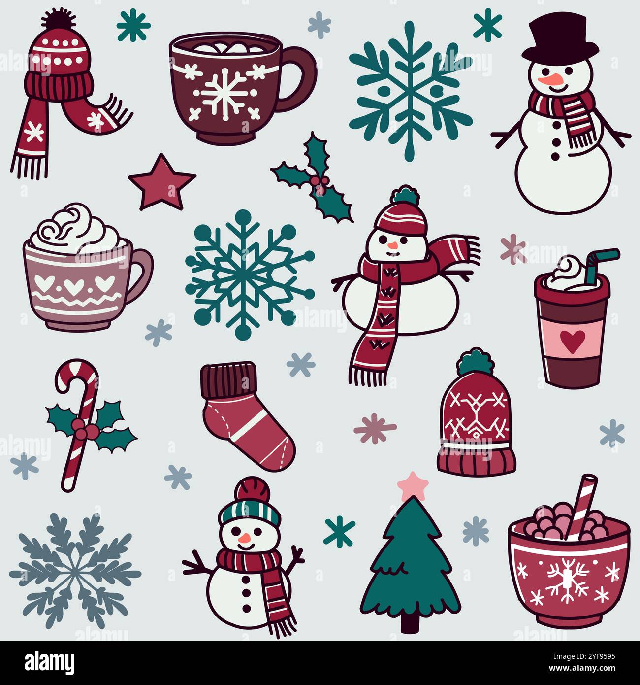 A collection of icons with a winter theme including snowflakes, snowmen ...