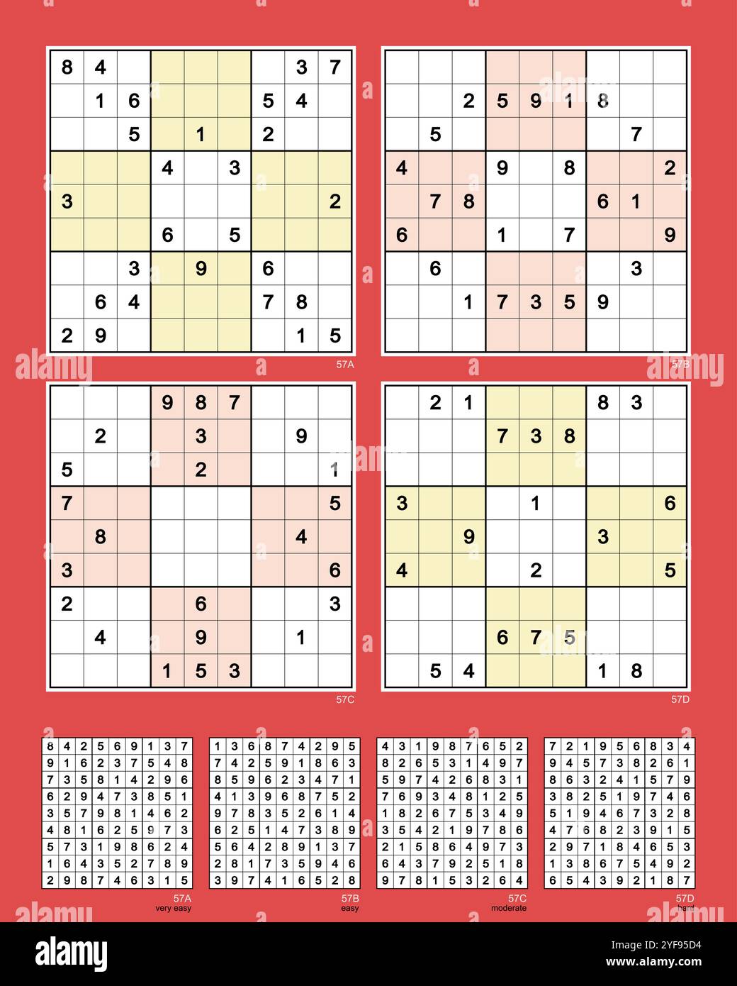 Sudoku set n.57 MK II. Reflexive symmetries. Very easy, easy, moderate ...