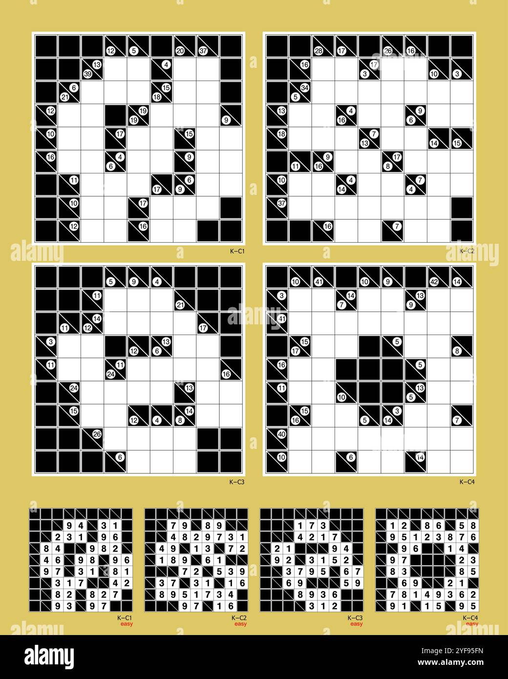 Kakuro puzzles vector set 03 MK II. 9x9 grid. Rotational and full ...