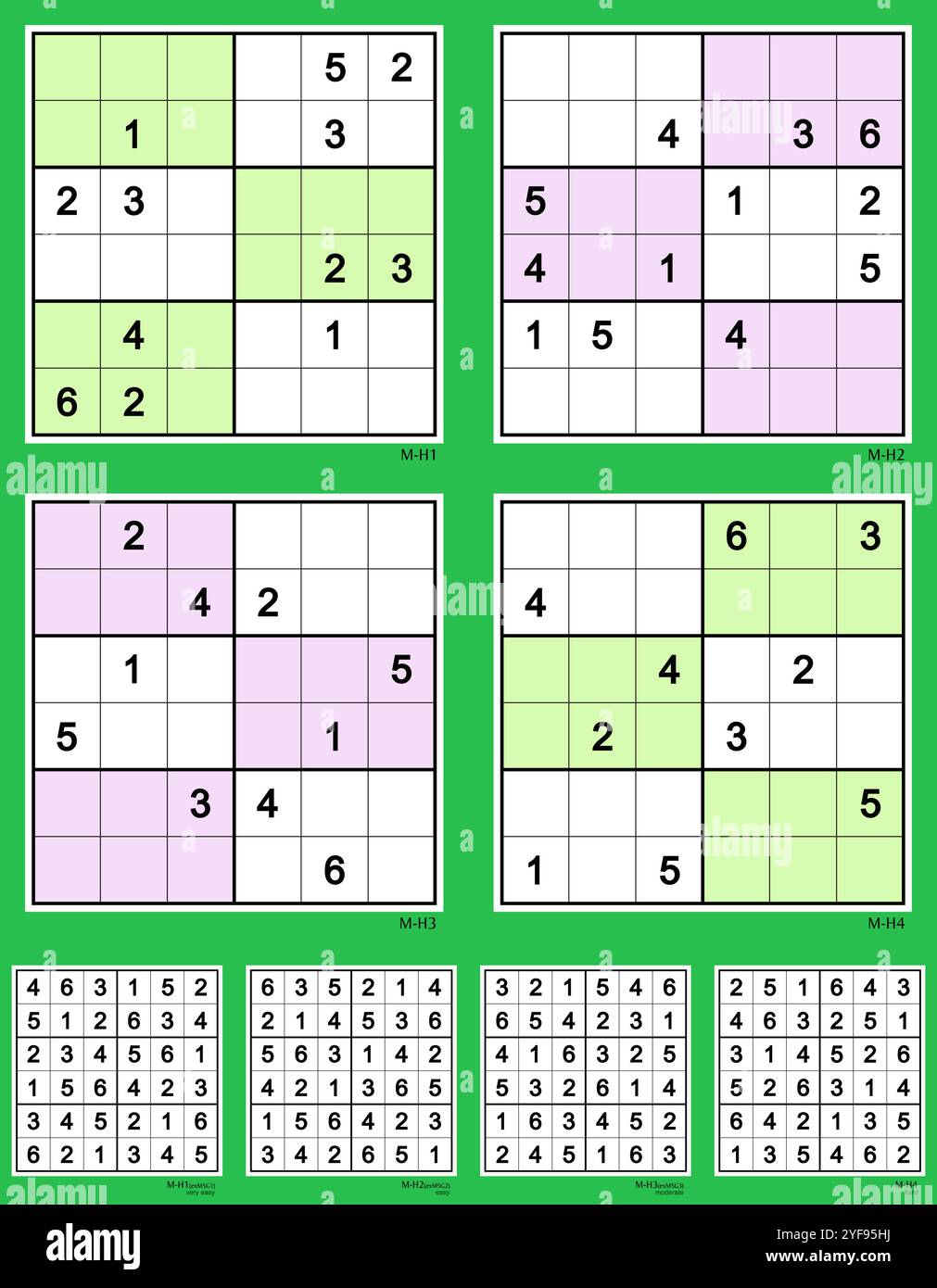 Mini-Sudoku vector set 08 MK II. Rotational symmetry. Very easy, easy ...