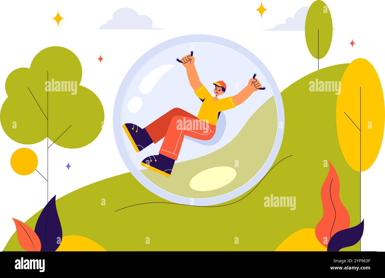 Zorbing Vector Illustration featuring People Enjoying Bubble Bump Games ...