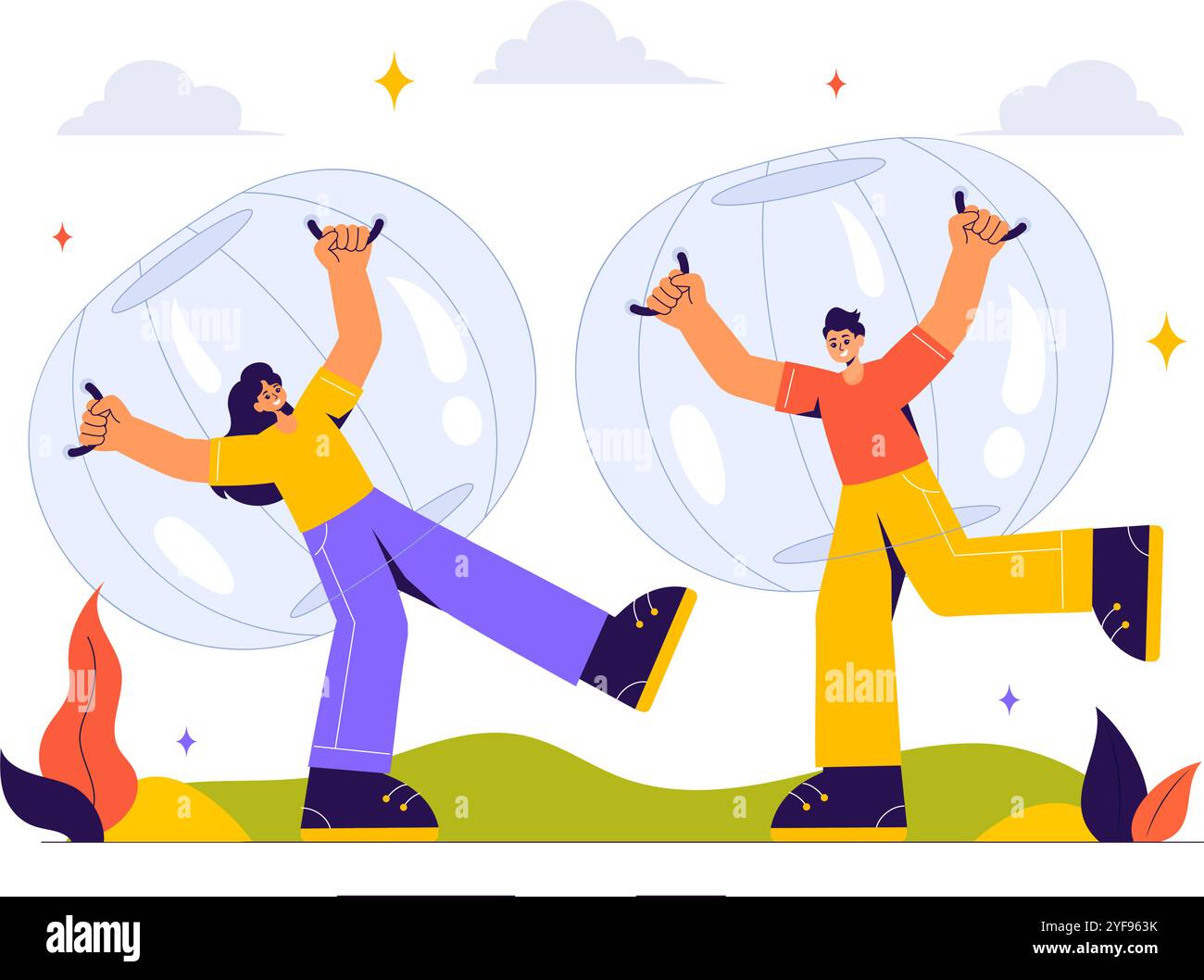 Zorbing Vector Illustration featuring People Enjoying Bubble Bump Games ...