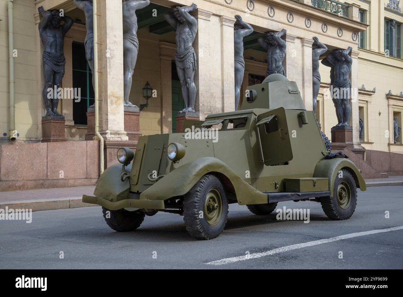 ST. PETERSBURG, RUSSIA - MAY 05, 2015: The old Soviet armored car BA-20 ...