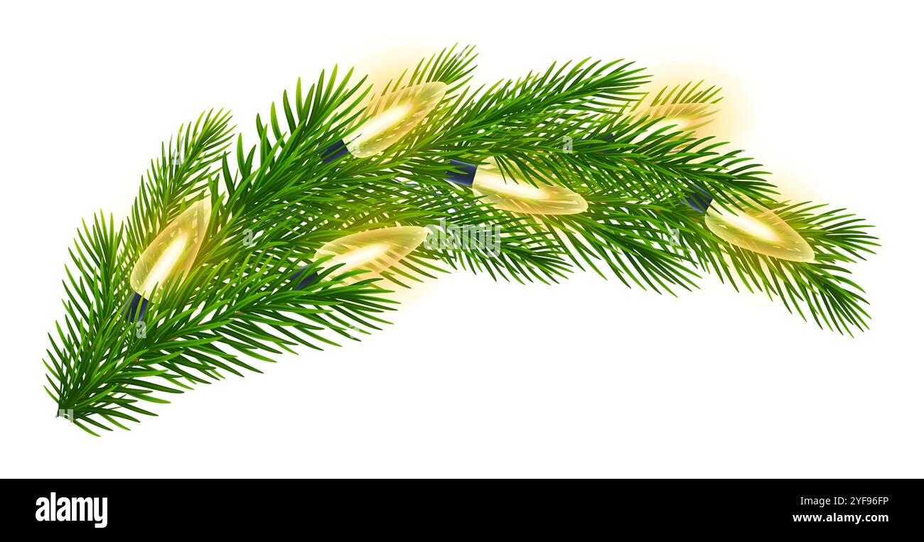 Fir branch with Christmas holiday garland. Christmas tree decoration ...