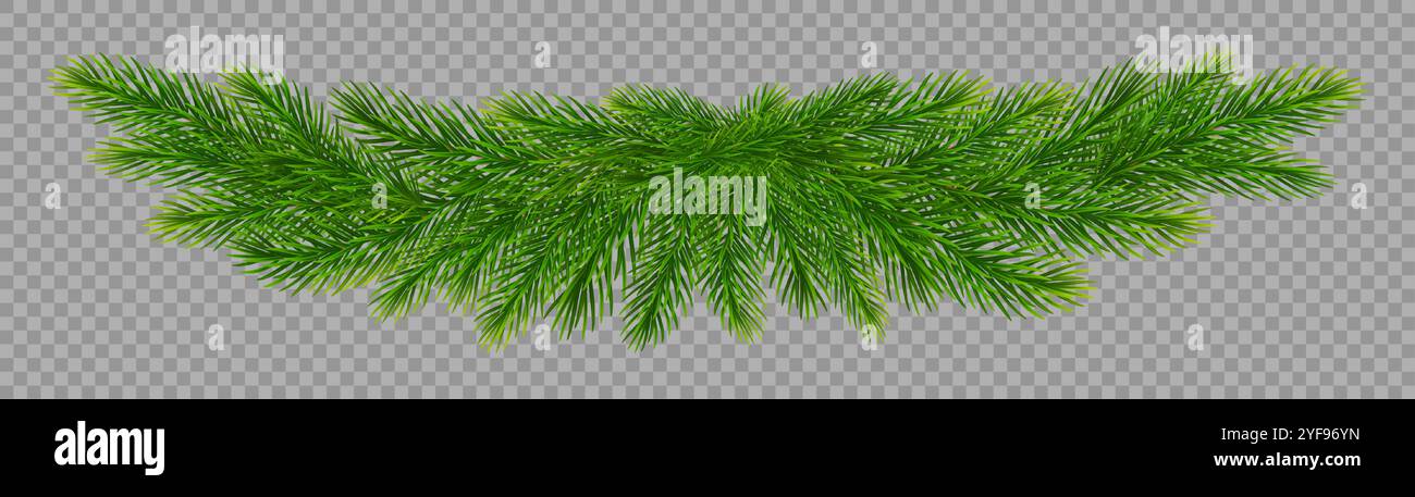 Christmas border of realistic fir tree branches on transparent ...
