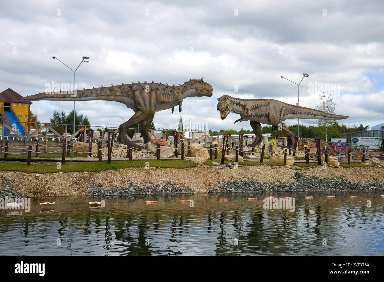 KIROV, RUSSIA - AUGUST 30, 2017: Tyrannosaurus Rex and carnotaurus ...