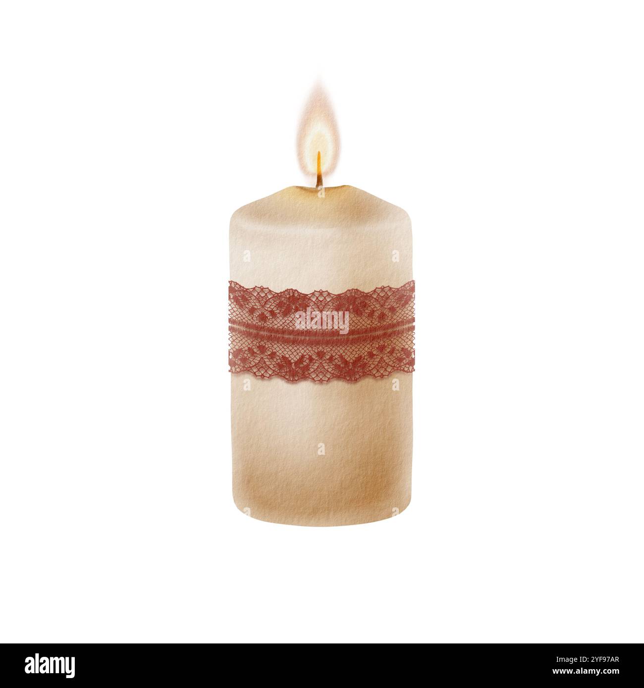 Wax candle with wick,wide medium sized with an elegant lace ribbon ...