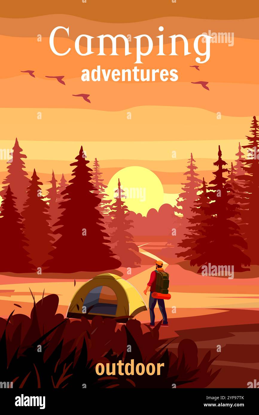 Mountain adventure trekking travel poster Stock Vector Image & Art - Alamy