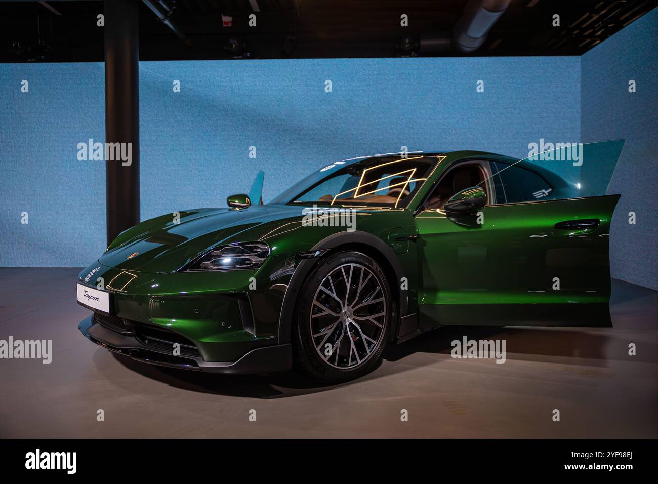 Berlin, Germany, May 1, 2024: Luxury electric German car Porsche Taycan ...