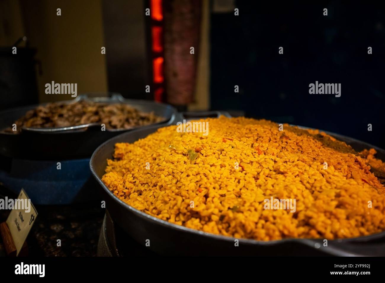 Luxury hotel buffet spread mouth watering selection of hot pasta dishes ...