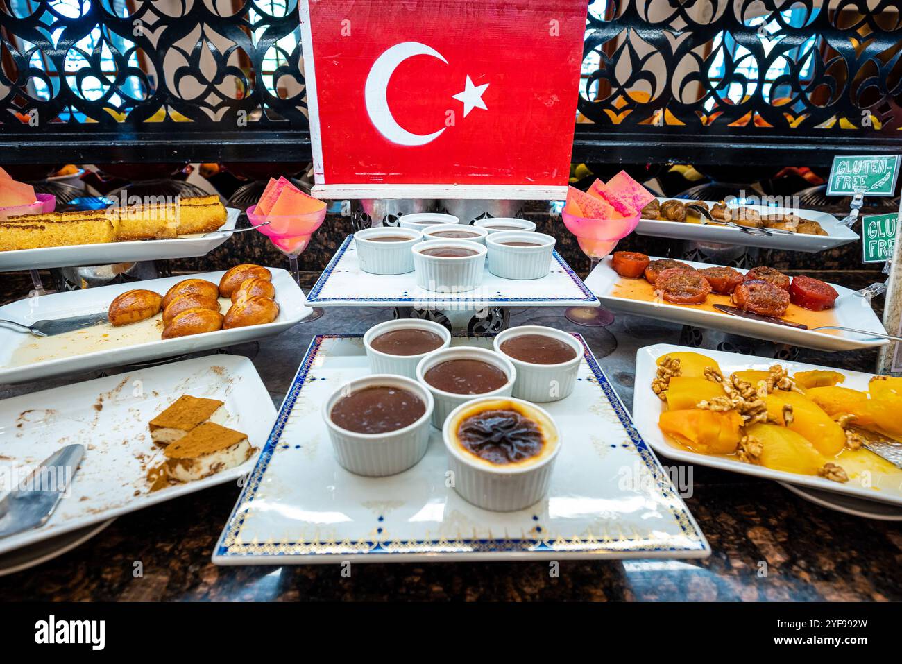 variety of sweets on display in a luxury Turkish hotel, showcasing the ...