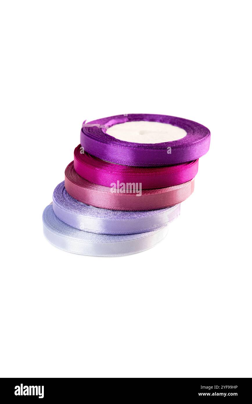 set of multi-colored satin ribbons for gifts on white background Stock ...