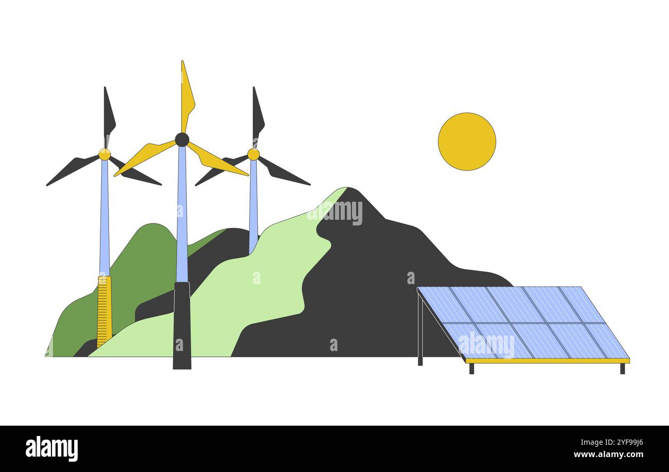 Renewable energy technologies cartoon flat illustration Stock Vector ...