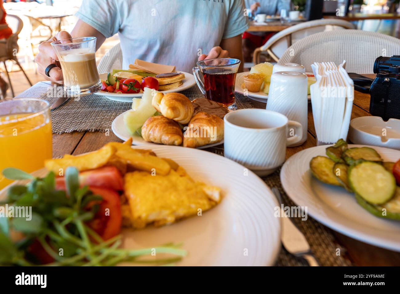 traditional breakfast spread in a luxurious hotel, showcasing the rich ...