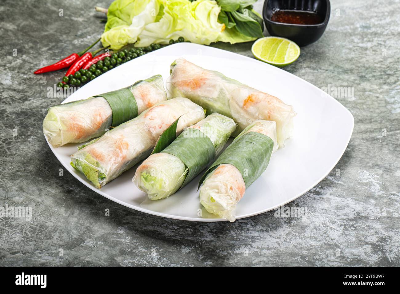 Vietnamese Spring Roll with shrimps and vegetables in rice paper Stock ...