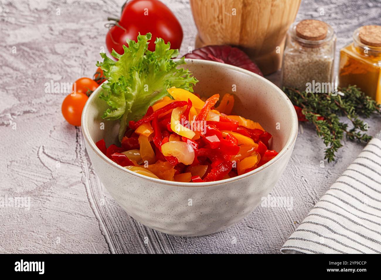 Diced raw ripe bell red and yellow pepper Stock Photo - Alamy