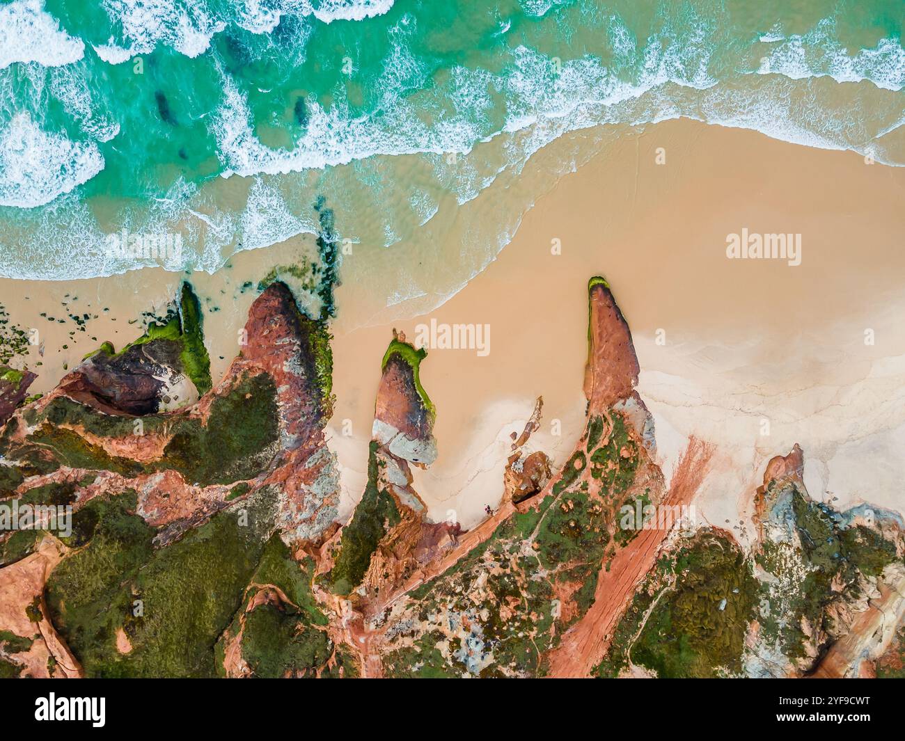 Aerial view of Beautiful ocean beach with cliffs in Portugal, Baleal ...