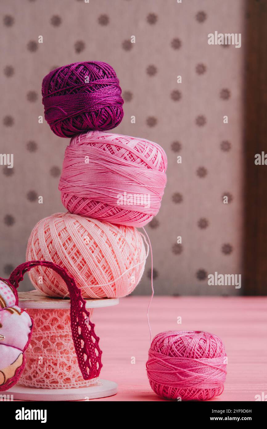 Vertical photo of skeins stacked on top of each other. Vibrant yarn ...