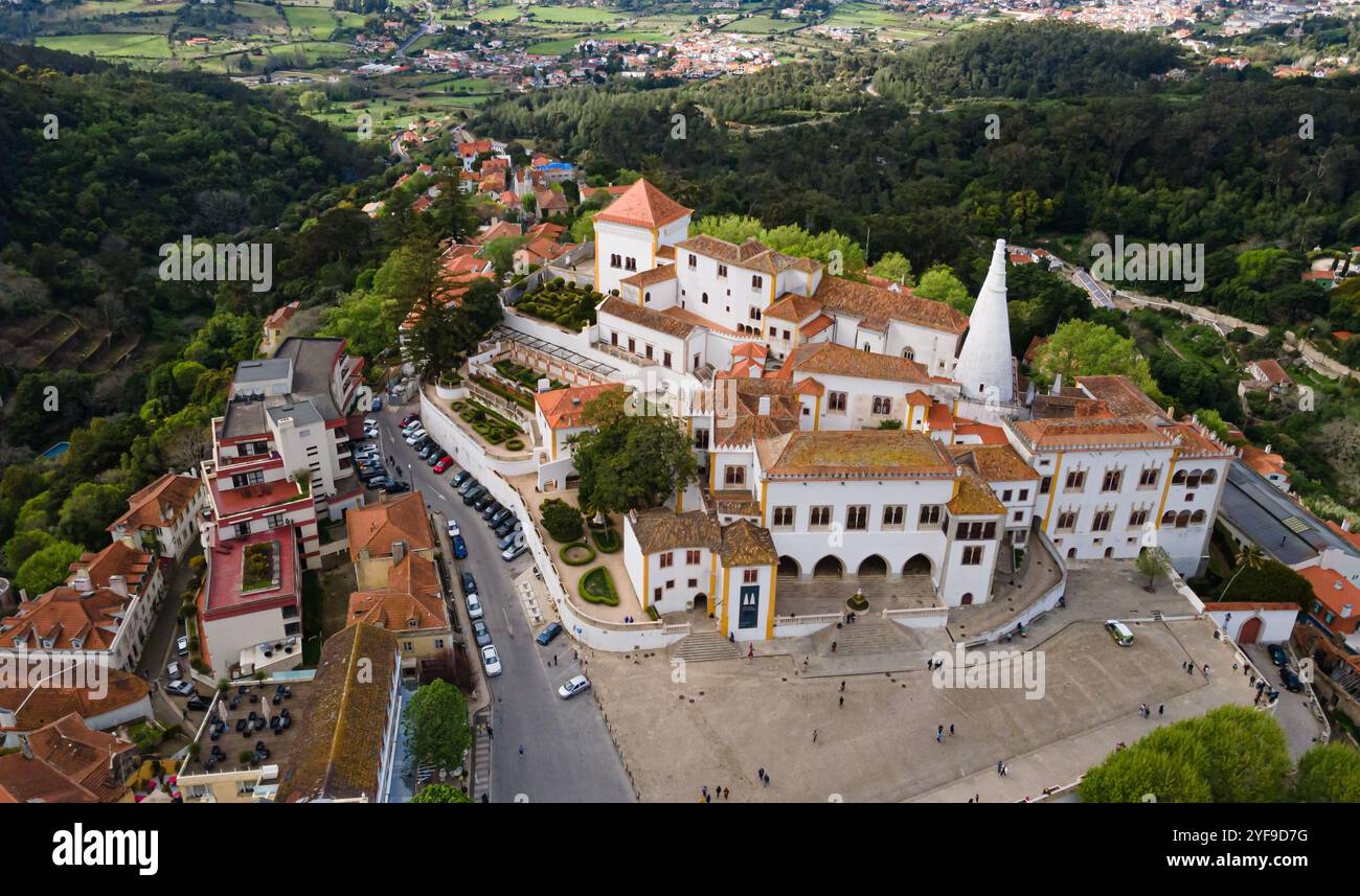 Aerial drone view of Sintra, Portugal old city at Sintra National ...