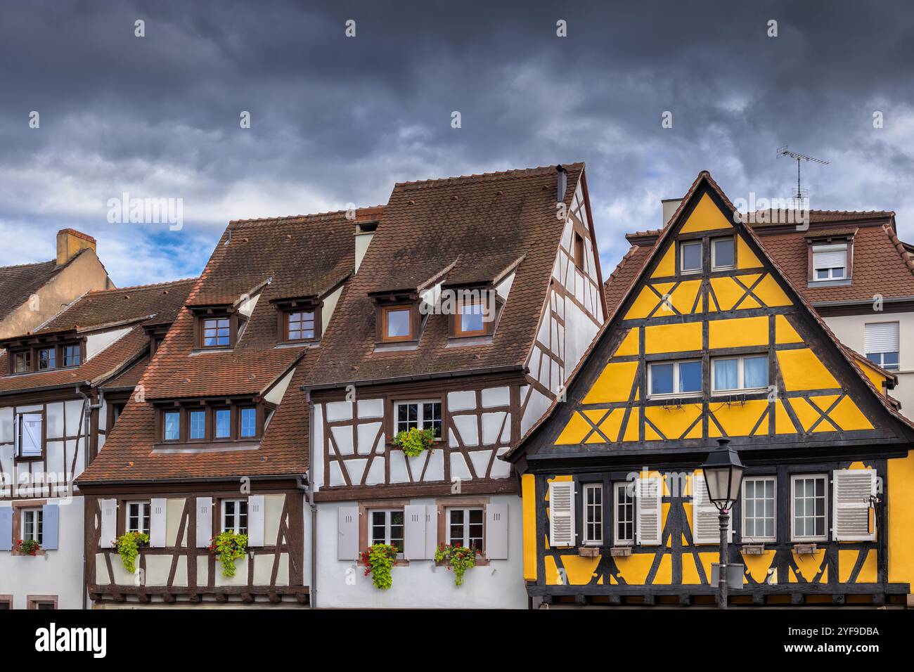 Traditional Alsatian half-timbered houses in medieval Old Town of ...