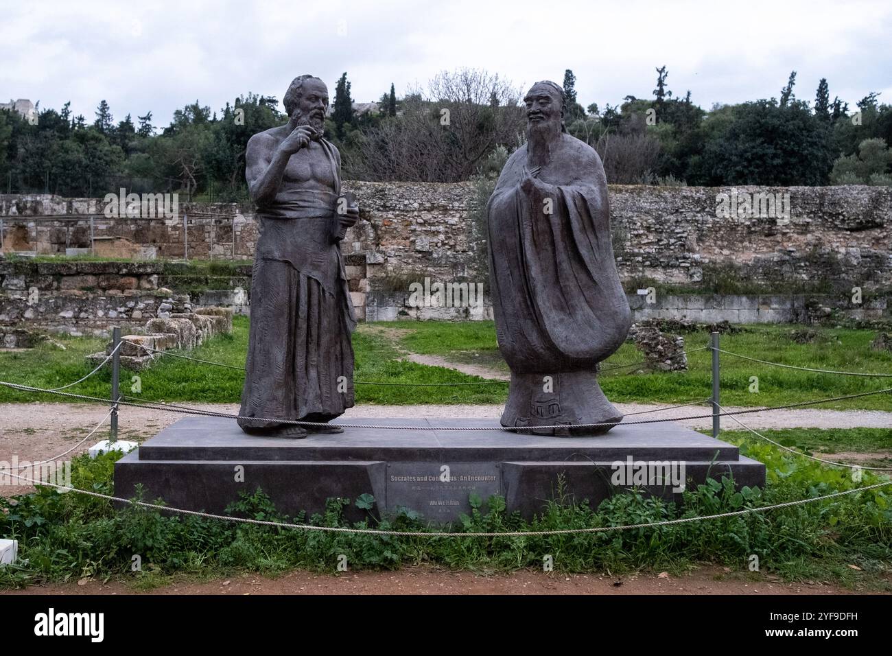 Statue of Socrates and Confucius in the Ancient Agora of Athens capital ...
