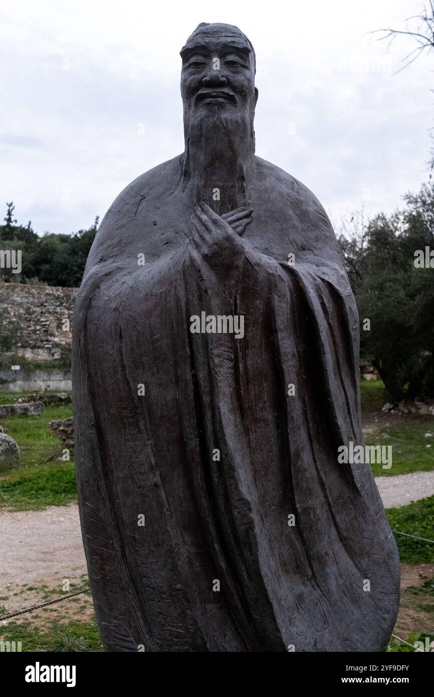 Statue of Socrates and Confucius in the Ancient Agora of Athens capital ...