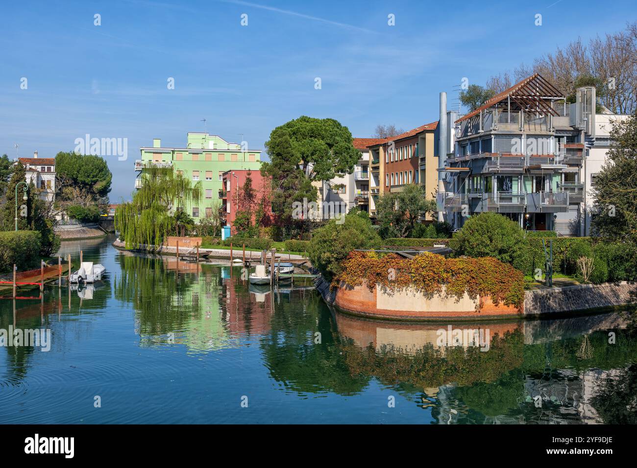 Venice Lido island with waterfront apartment buildings in the Venetian ...