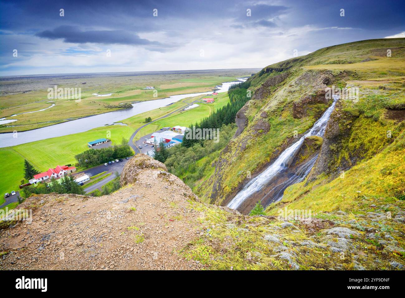 Systrafoss waterfall at Kirkjubæjarklaustur in Skaftárhreppur in the ...