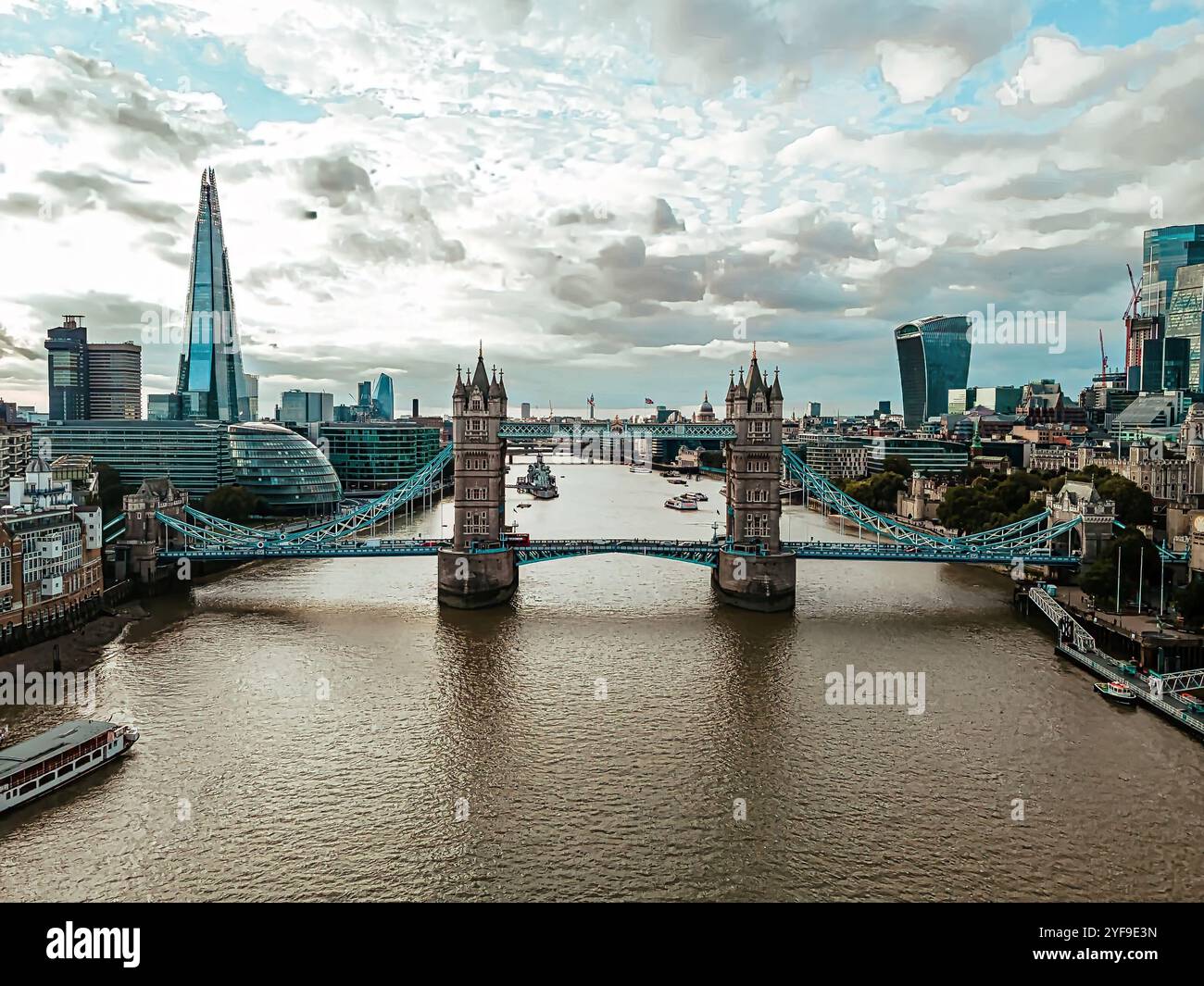 Aerial view of the Tower Bridge in London. One of London's most famous ...