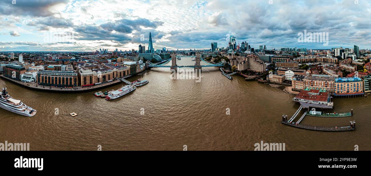 Aerial view of the Tower Bridge in London. One of London's most famous ...