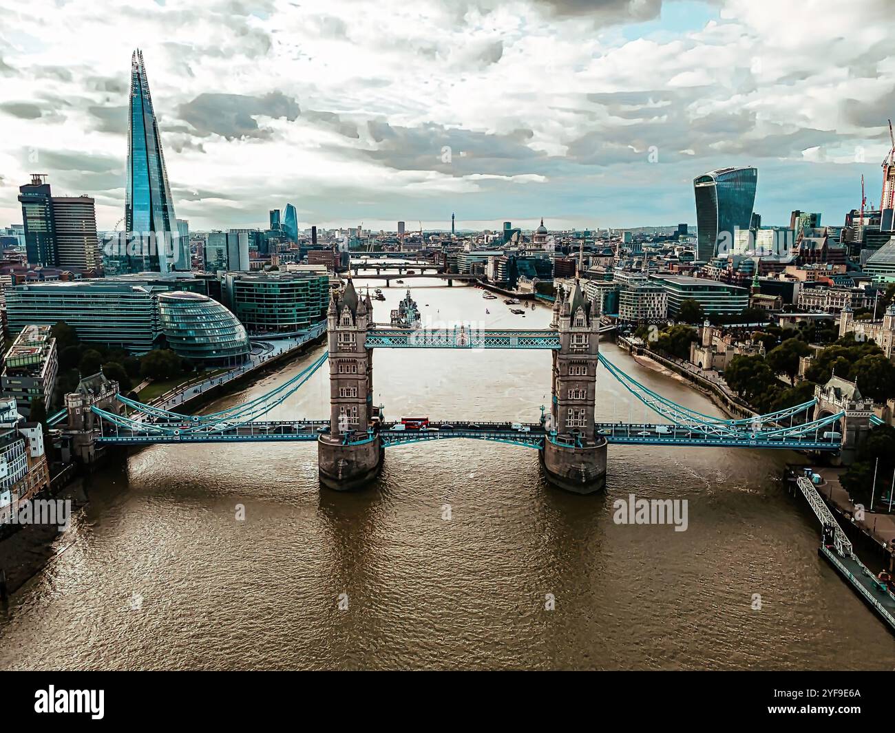 Aerial view of the Tower Bridge in London. One of London's most famous ...