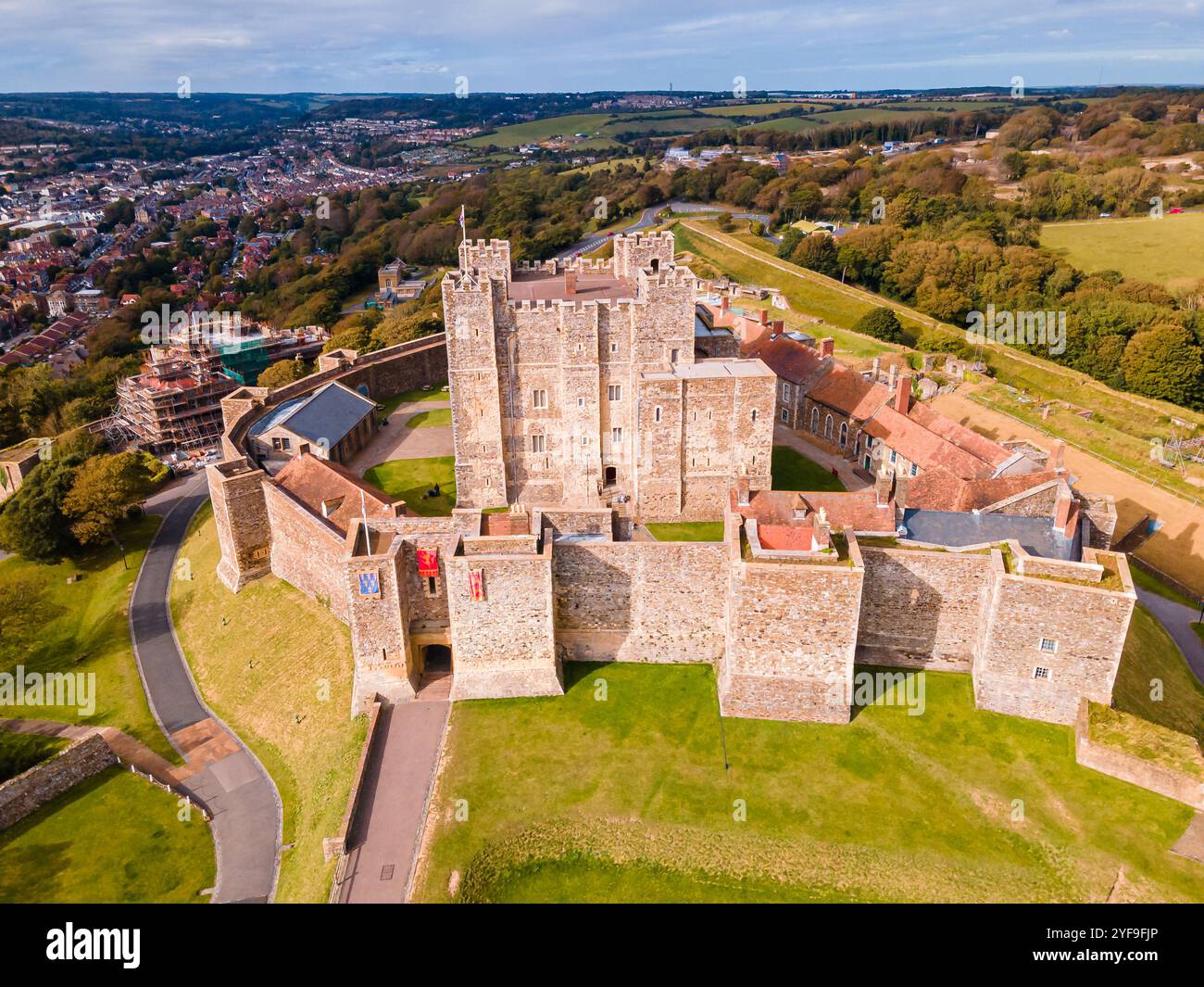 Aerial view of the Dover Castle. The most iconic of all English ...