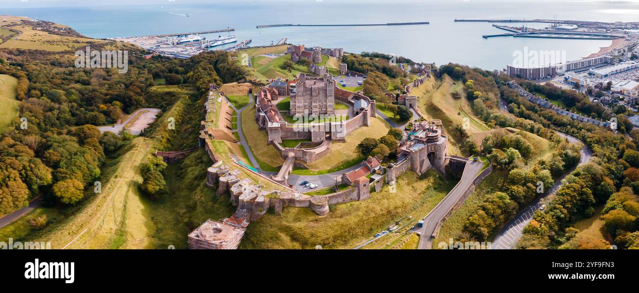 Aerial view of the Dover Castle. The most iconic of all English ...