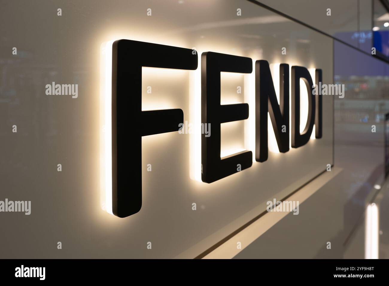 KUALA LUMPUR, MALAYSIA - MARCH 15, 2023: close up shot of Fendi sign as ...