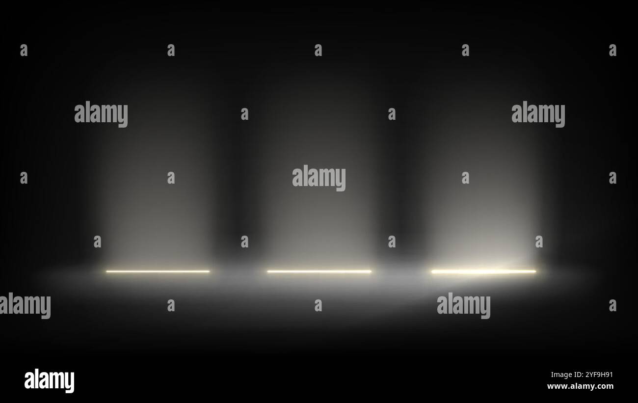 Studio interior, stage with neon, led lighting. Dark background ...