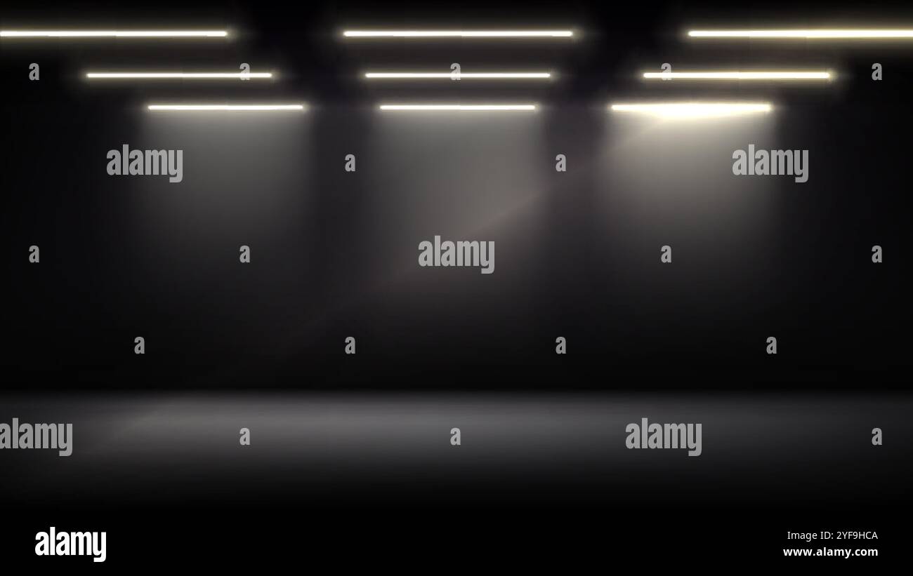 Studio interior, stage with neon, led lighting. Dark background ...