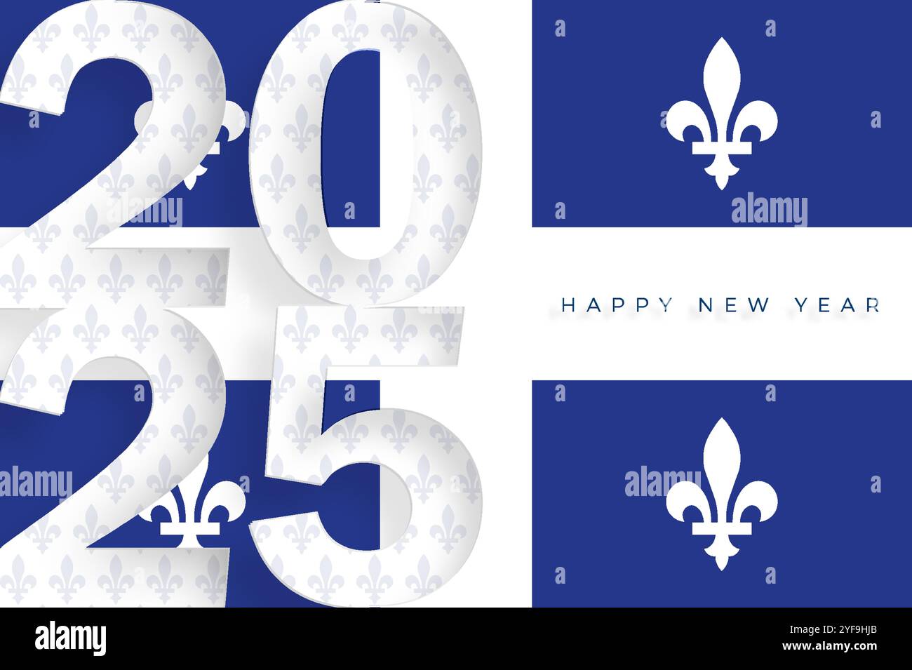 Happy New Year 2025, festive pattern with Quebec flag concept on color ...