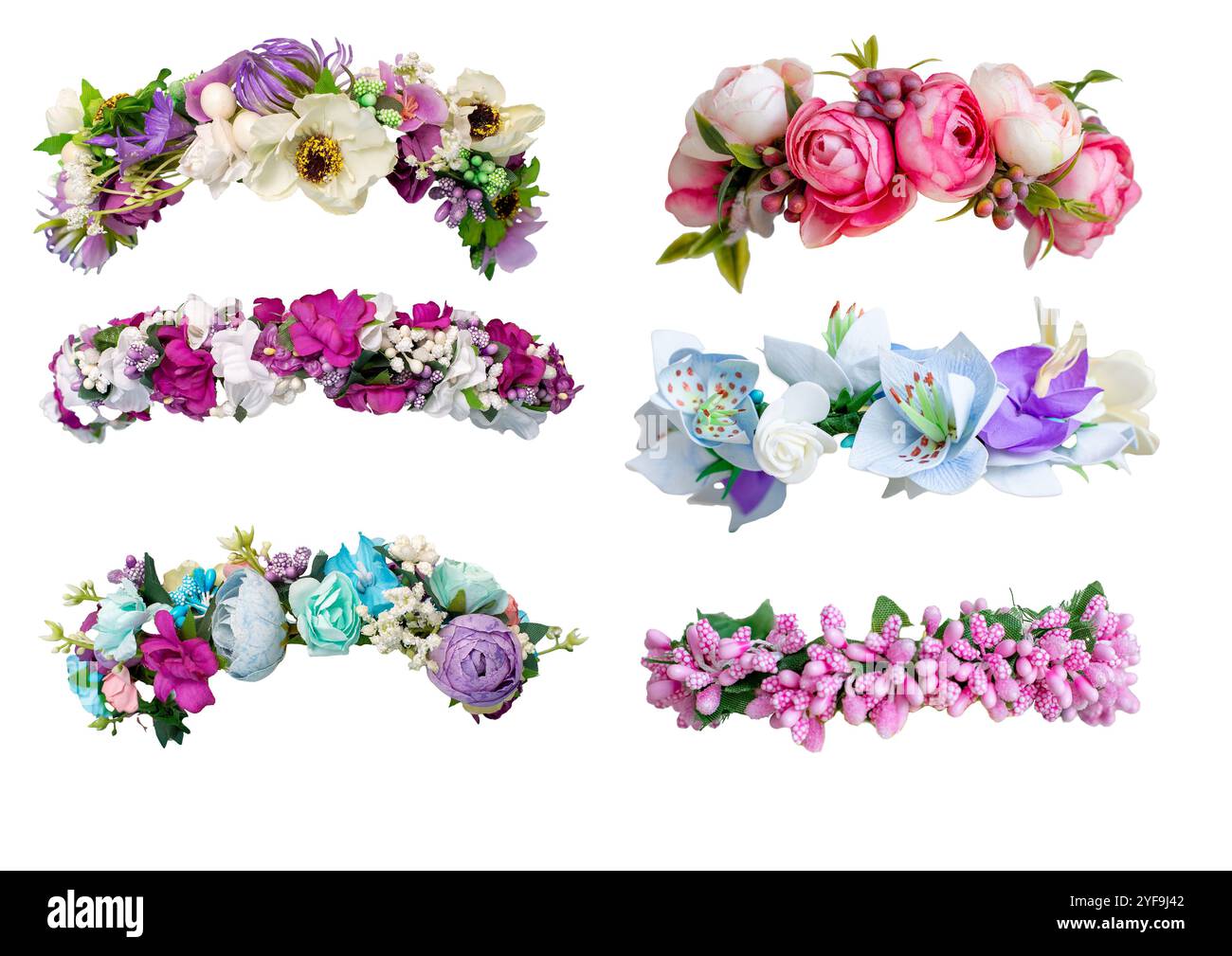 Colorful flower crowns, elegant floral headpieces for celebrations and ...