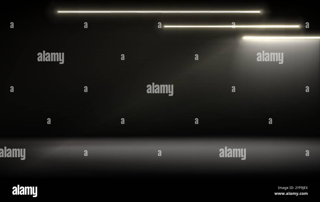 Studio interior, stage with neon, led lighting. Dark background ...