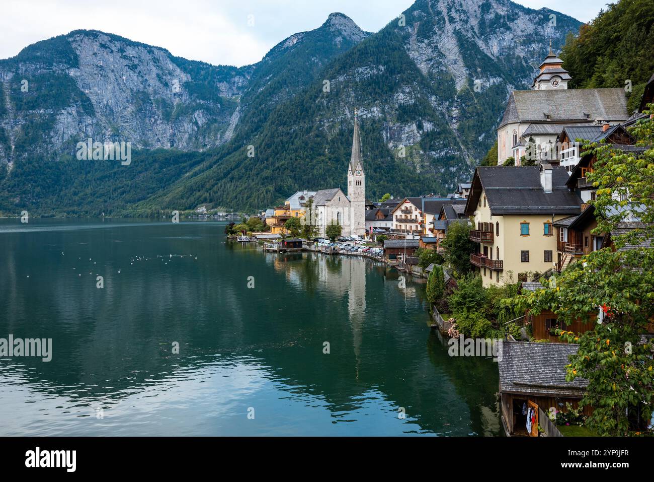 Scenic Postcard View of Hallstatt Mountain Village in Austrian Alps , Salzkammergut Region ...