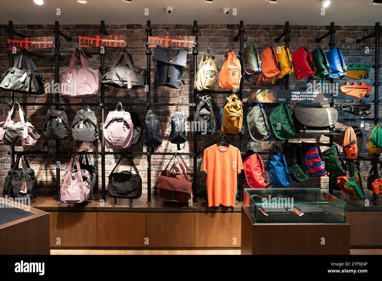 KUALA LUMPUR, MALAYSIA - MARCH 15, 2023: bags on display at Crumpler ...