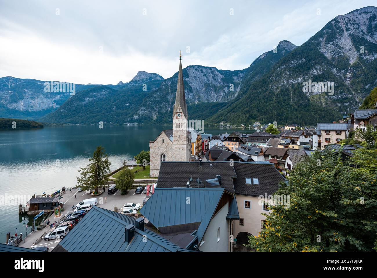 Scenic Postcard View of Hallstatt Mountain Village in Austrian Alps , Salzkammergut Region ...