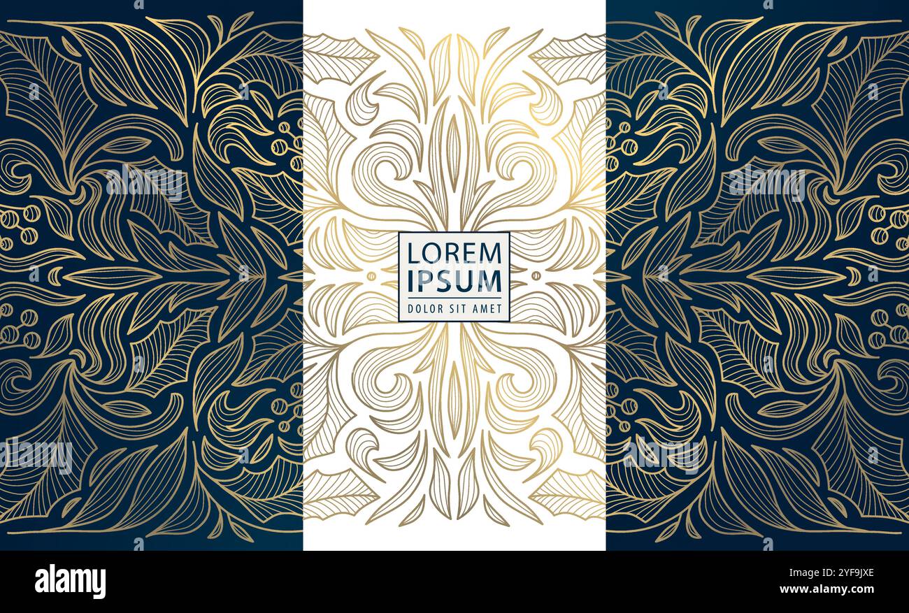 Vector set of art deco gold swirl Christmas cards, holiday elegant ...