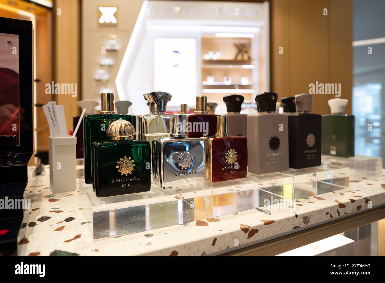 KUALA LUMPUR, MALAYSIA - MARCH 15, 2023: Amouage perfumes on display in ...