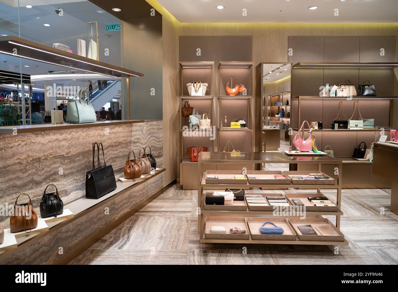 KUALA LUMPUR, MALAYSIA - MARCH 15, 2023: bags on display at Furla store ...
