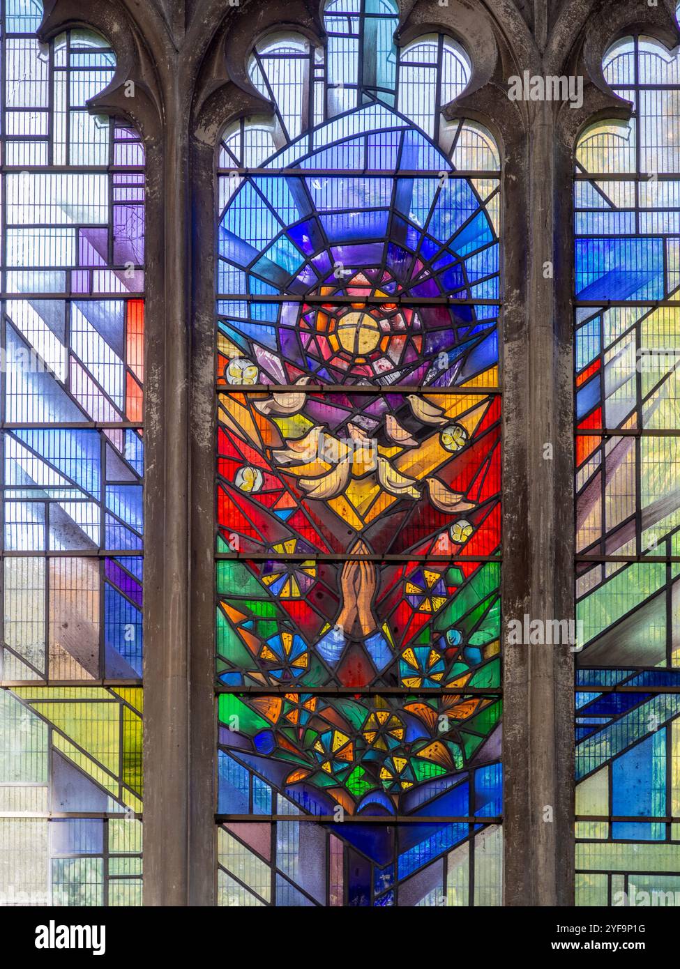 Modern stained glass window in the church of St Mary, Hadleigh, Suffolk ...