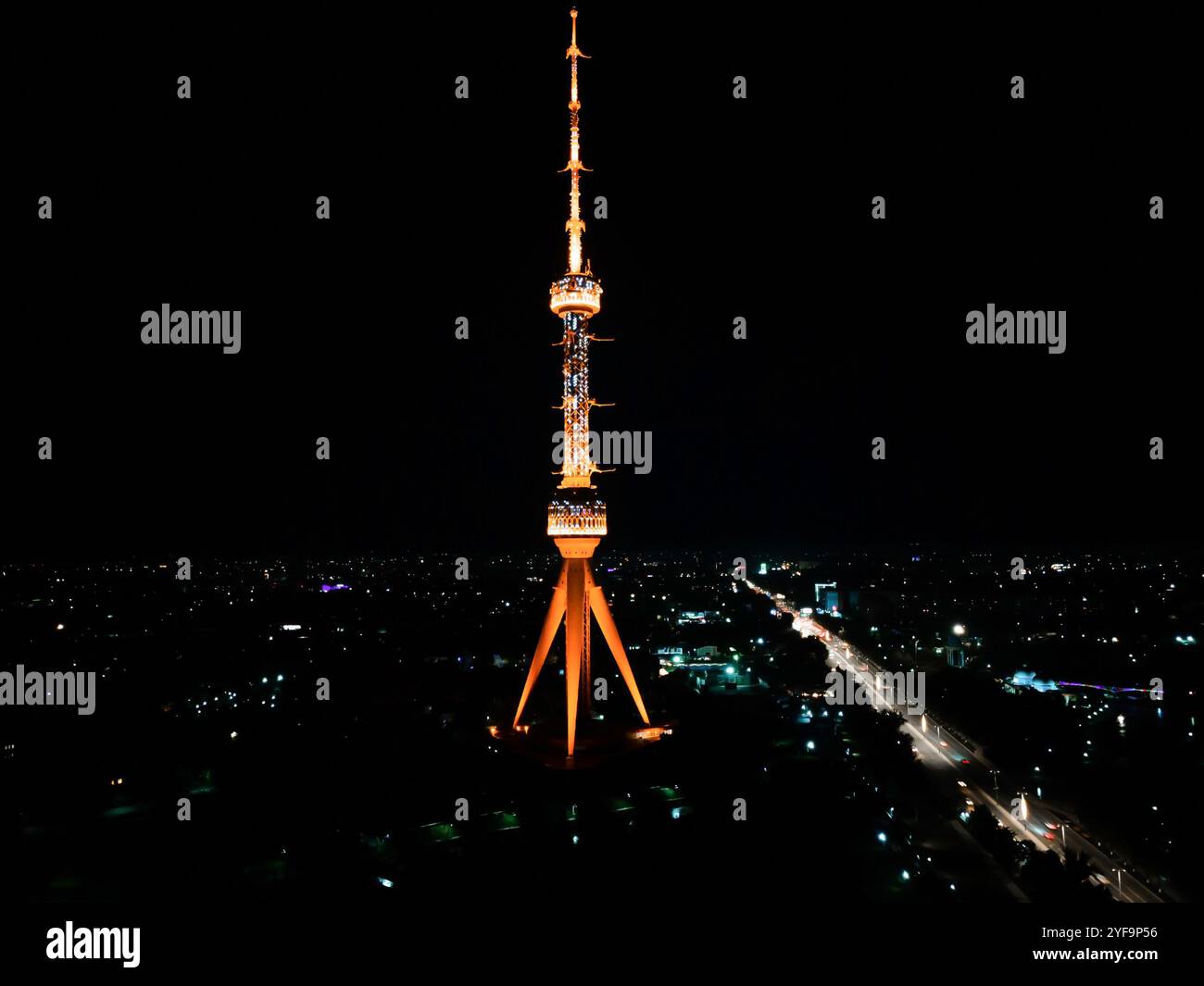Aerial view of Tashkent TV Tower in Uzbekistan at night Stock Photo - Alamy